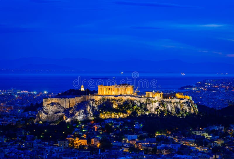 Acropolis in Athens, Greece, at Night Stock Image - Image of acropolis ...