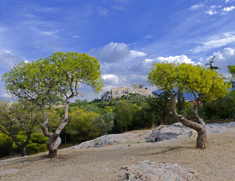 Acropolis of Athens Greece Under a Blue Cloudy Sky Stock Image - Image ...