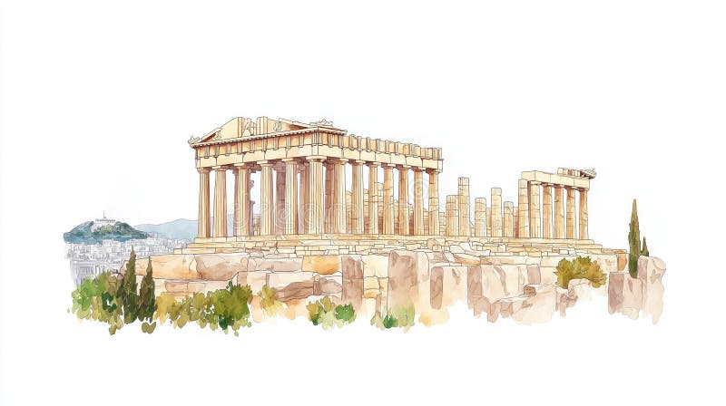 Acropolis of Athens. Acropolis of Athens Hand Drawn Watercolor ...