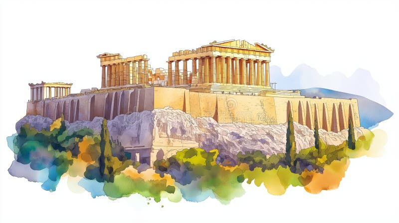Acropolis of Athens. Acropolis of Athens Hand Drawn Watercolor ...