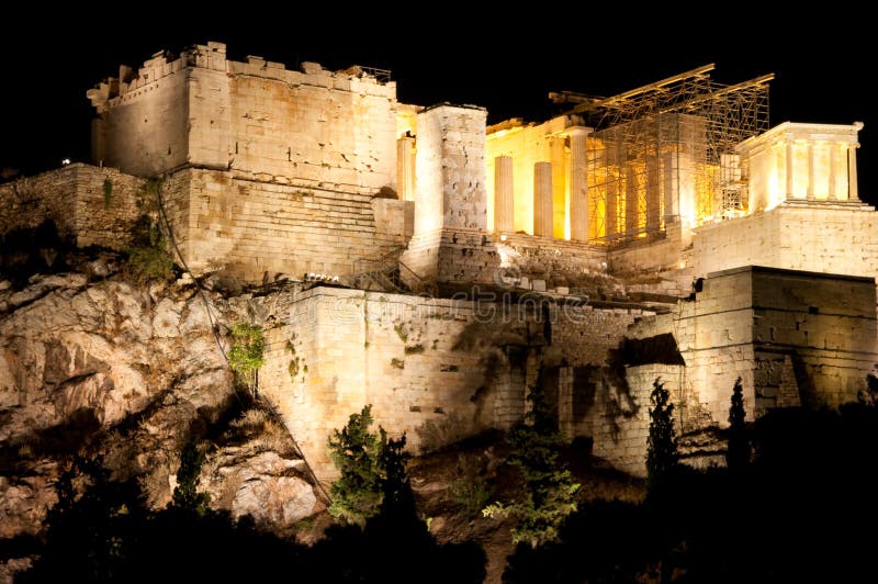 Acropolis of Athens at Night. View from Areopagus Hill. Stock Image ...
