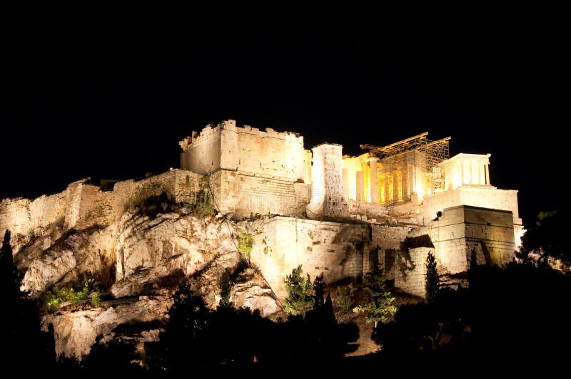 Acropolis of Athens at Night. View from Areopagus Hill. Stock Image ...