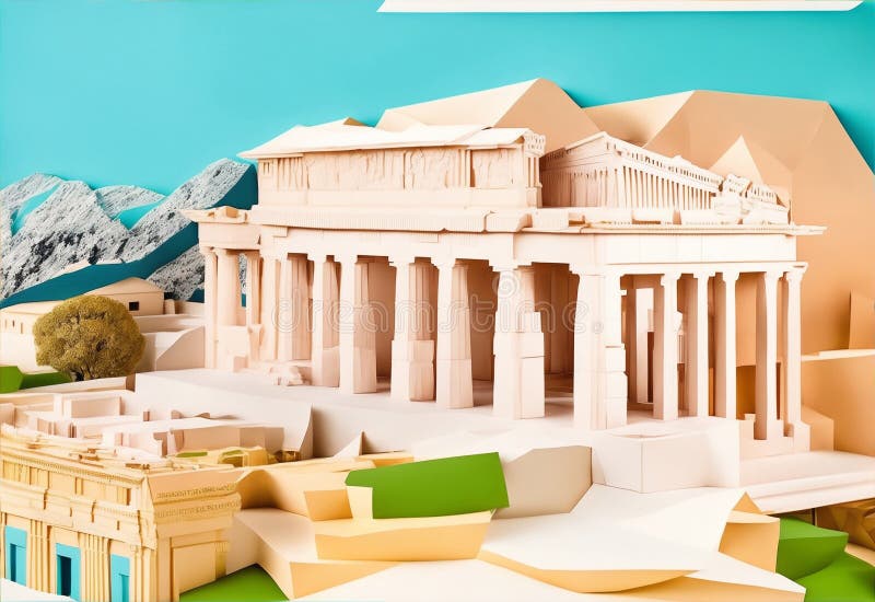 Acropolis of Athens Paper Art. Generate Ai Stock Illustration ...