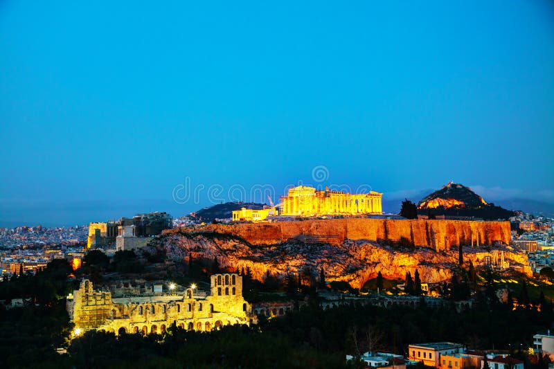 Acropolis in the Evening after Sunset Stock Photo - Image of europe ...