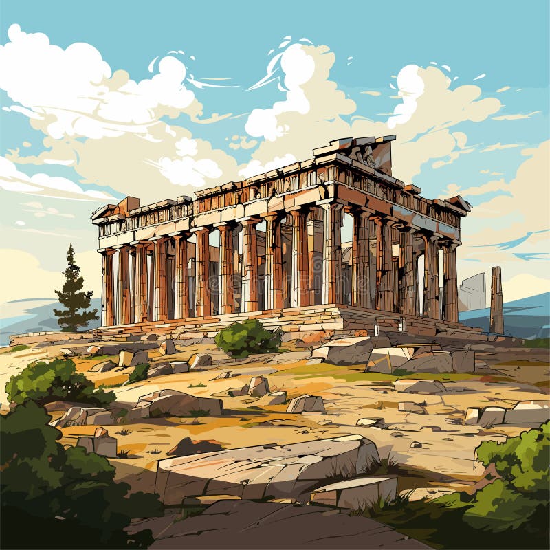 Acropolis Hand-drawn Comic Illustration. Acropolis. Vector Doodle Style ...