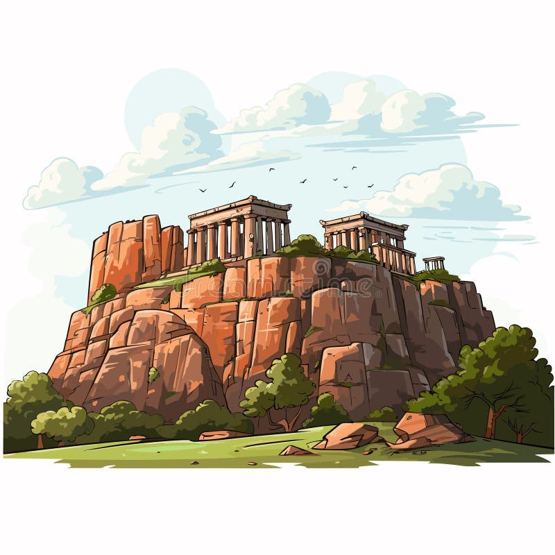 Acropolis Hand-drawn Comic Illustration. Acropolis. Vector Doodle Style ...