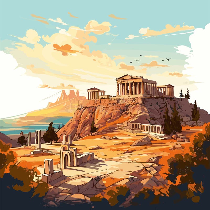 Acropolis Hand-drawn Comic Illustration. Acropolis. Vector Doodle Style ...