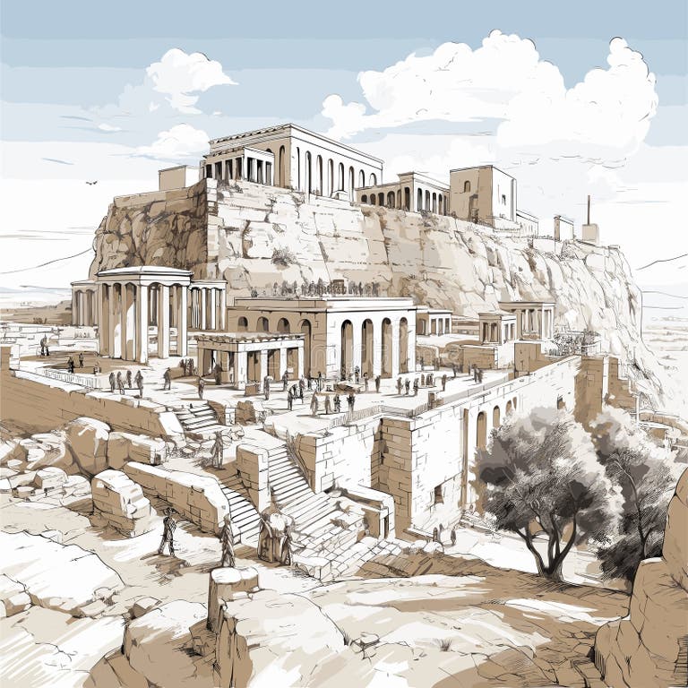 Acropolis Hand-drawn Comic Illustration. Acropolis. Vector Doodle Style ...