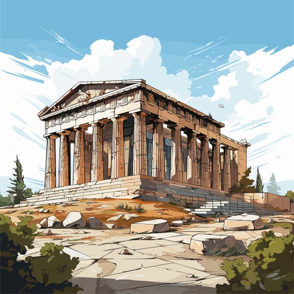 Acropolis Hand-drawn Comic Illustration. Acropolis. Vector Doodle Style ...