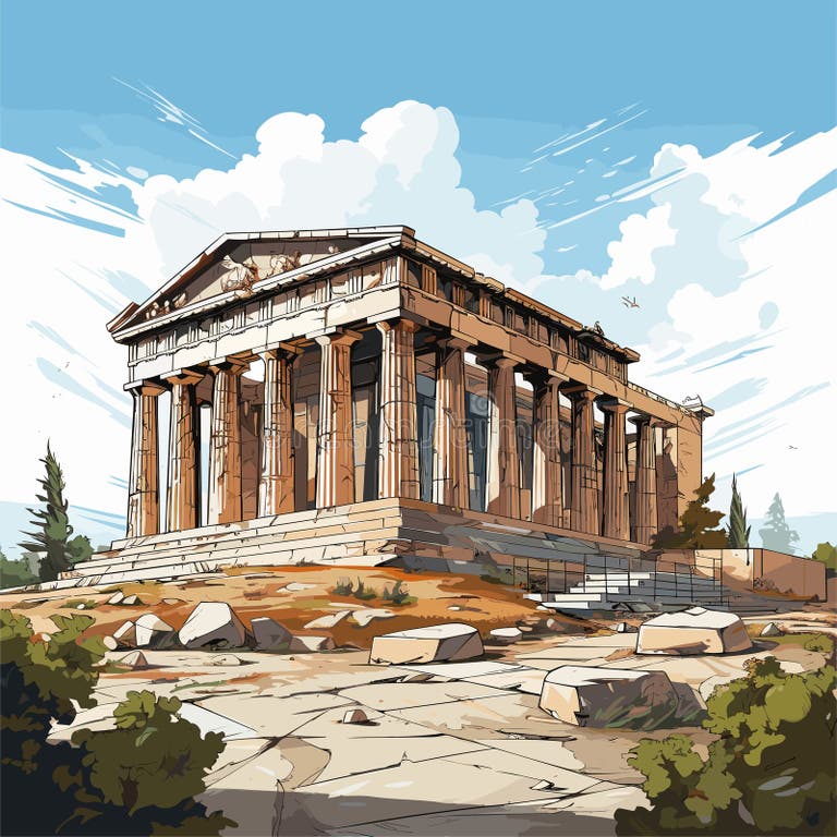 Acropolis Hand-drawn Comic Illustration. Acropolis. Vector Doodle Style ...
