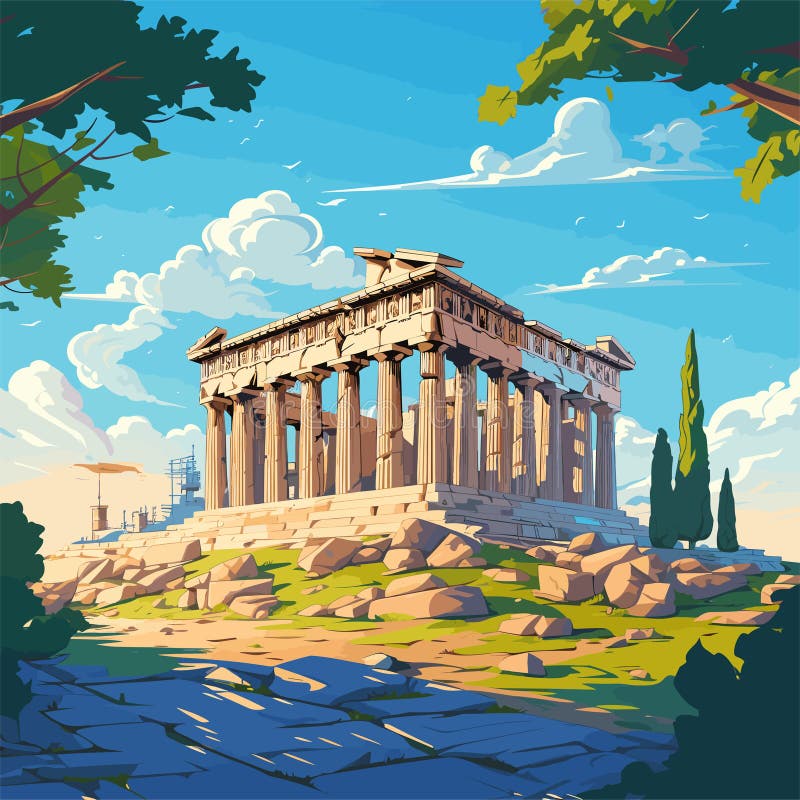 Acropolis Hand-drawn Comic Illustration. Acropolis. Vector Doodle Style ...
