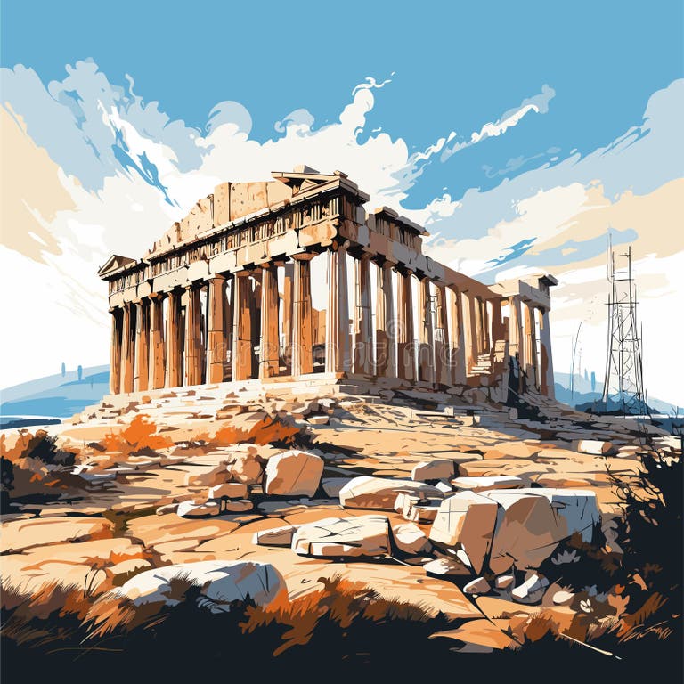 Acropolis Hand-drawn Comic Illustration. Acropolis. Vector Doodle Style ...