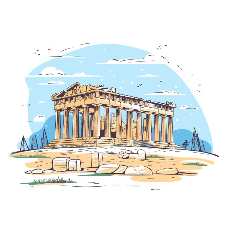 Acropolis Hand-drawn Comic Illustration. Acropolis. Vector Doodle Style ...