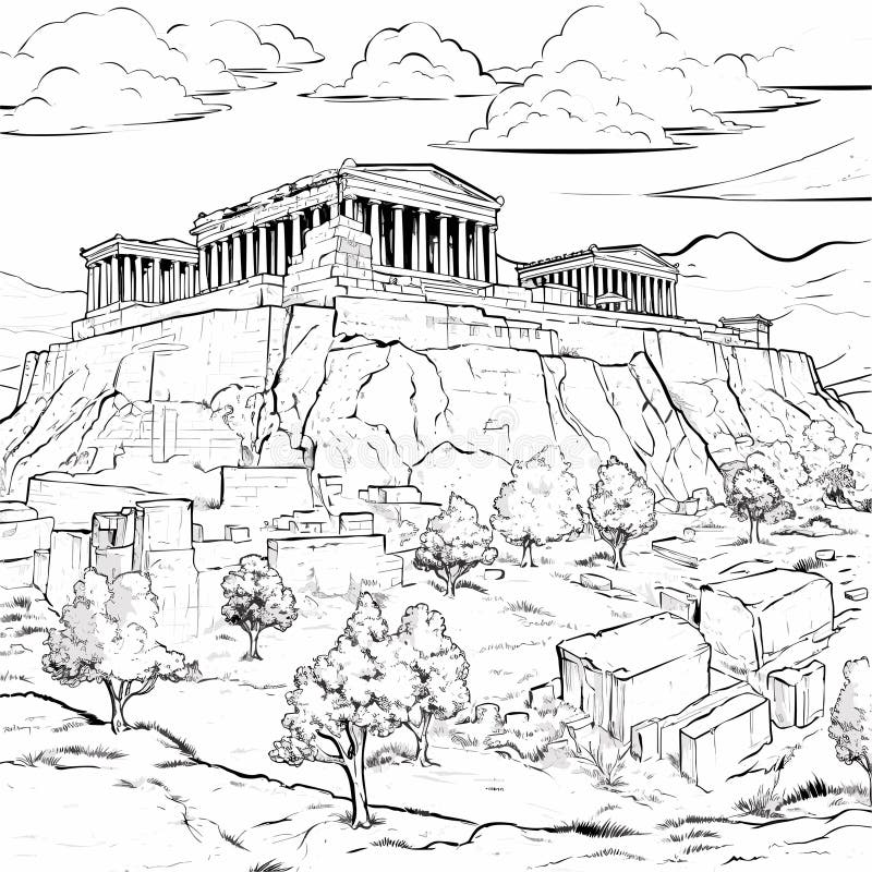 Acropolis Hand-drawn Comic Illustration. Acropolis. Vector Doodle Style ...