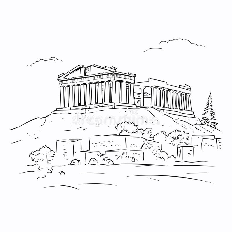 Acropolis Hand-drawn Comic Illustration. Acropolis. Vector Doodle Style ...