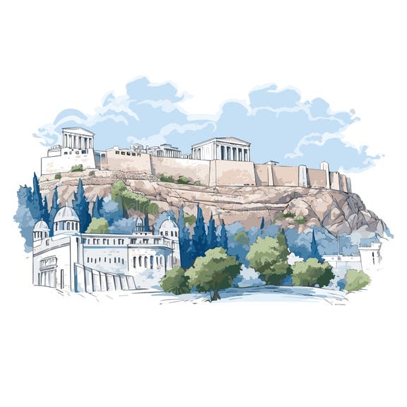 Acropolis Hand-drawn Comic Illustration. Acropolis. Vector Doodle Style ...