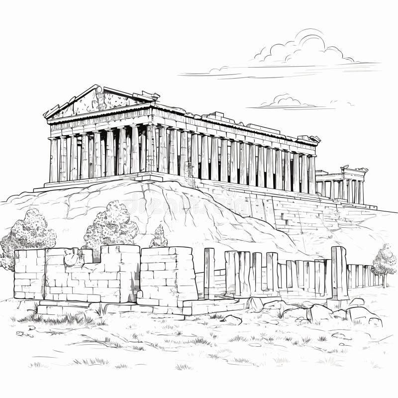 Acropolis Hand-drawn Comic Illustration. Acropolis. Vector Doodle Style ...
