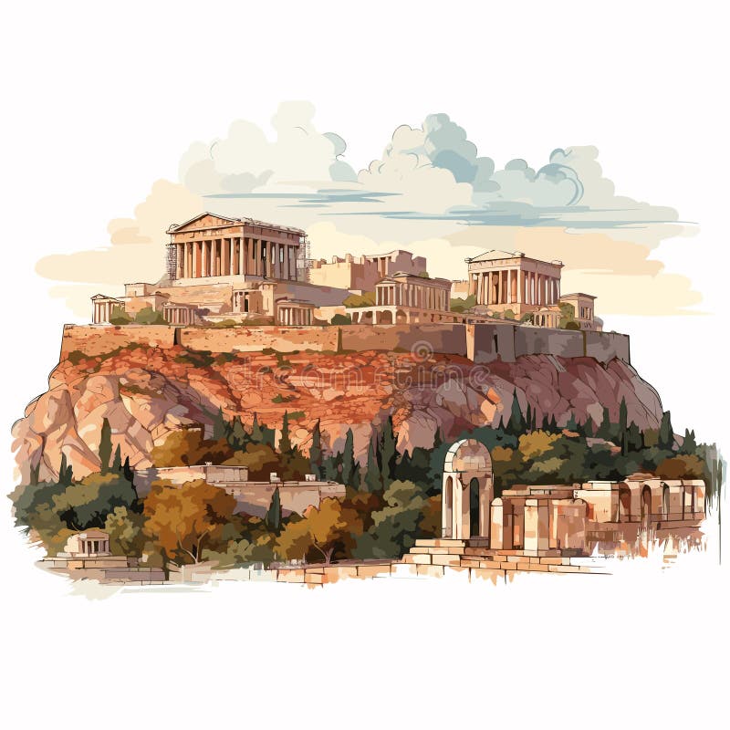 Acropolis Hand-drawn Comic Illustration. Acropolis. Vector Doodle Style ...