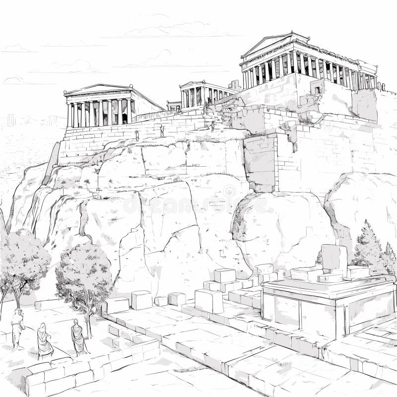 Acropolis Hand-drawn Comic Illustration. Acropolis. Vector Doodle Style ...