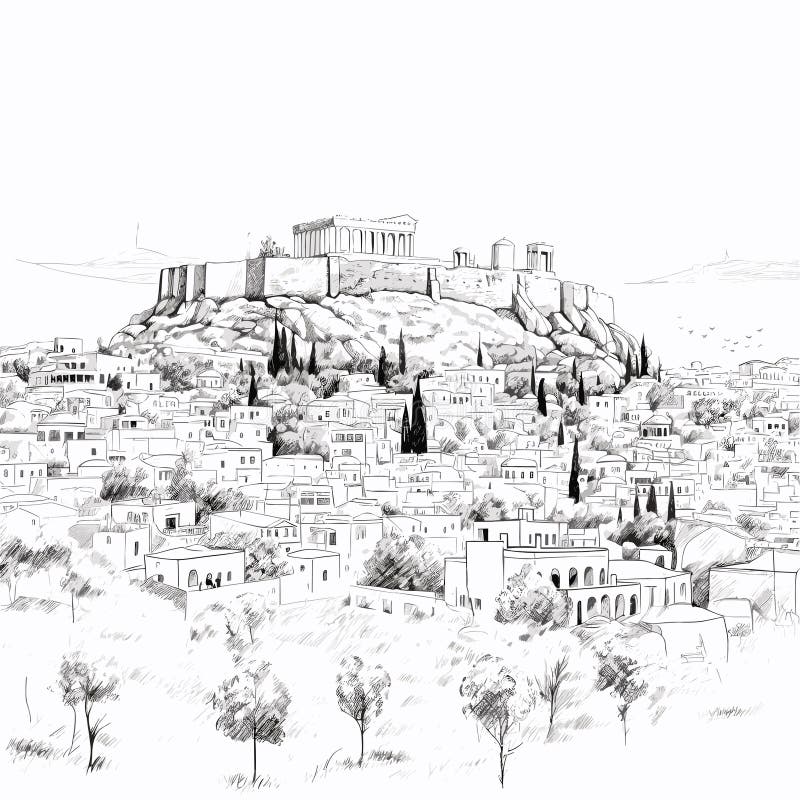 Acropolis Hand-drawn Comic Illustration. Acropolis. Vector Doodle Style ...