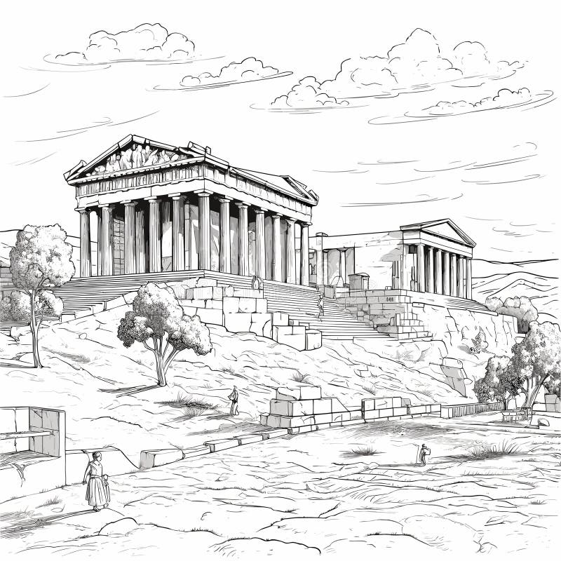 Acropolis Hand-drawn Comic Illustration. Acropolis. Vector Doodle Style ...