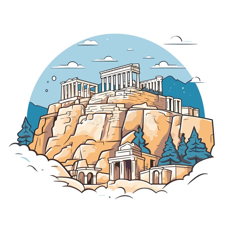 Acropolis Hand-drawn Comic Illustration. Acropolis. Vector Doodle Style ...