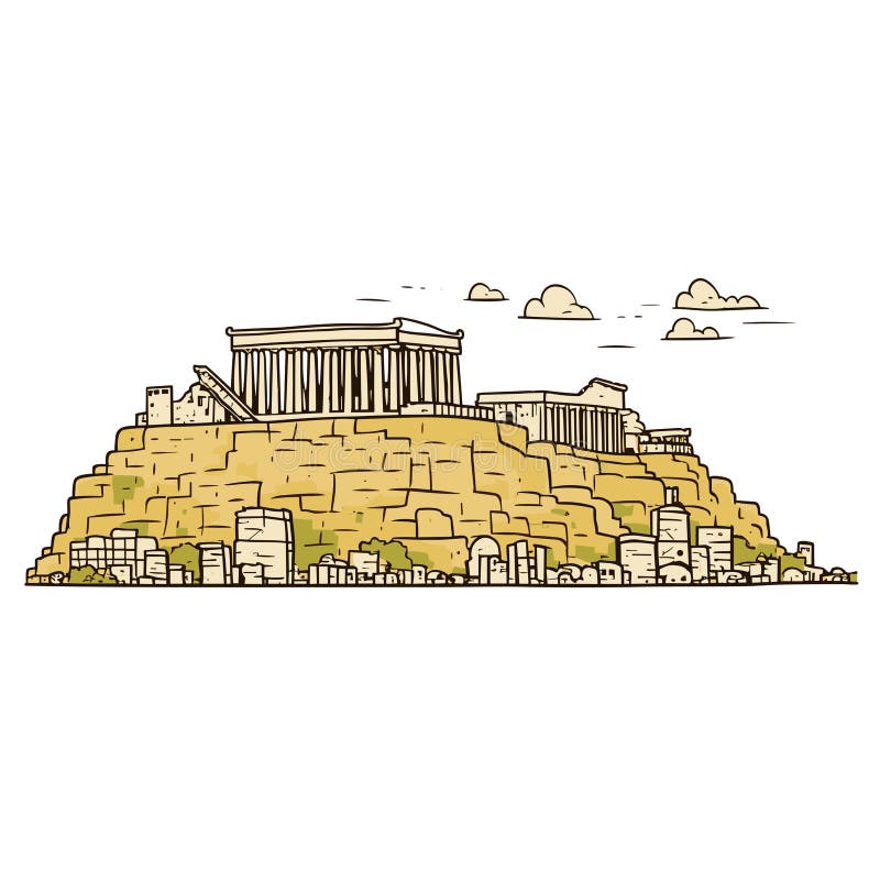 Acropolis Hand-drawn Comic Illustration. Acropolis. Vector Doodle Style ...