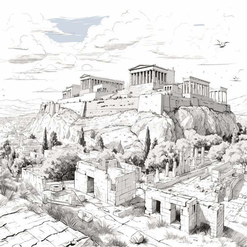 Acropolis Hand-drawn Comic Illustration. Acropolis. Vector Doodle Style ...