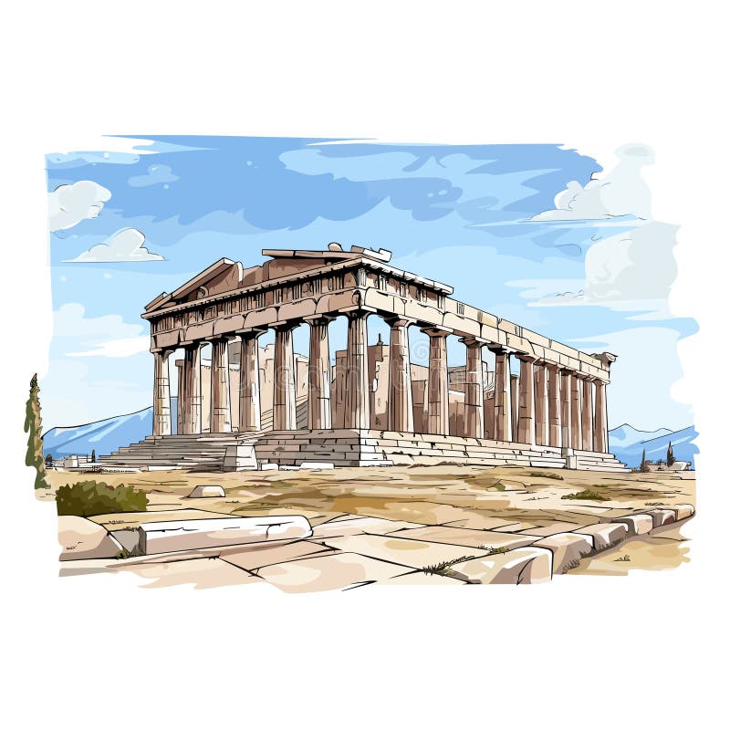 Acropolis Hand-drawn Comic Illustration. Acropolis. Vector Doodle Style ...