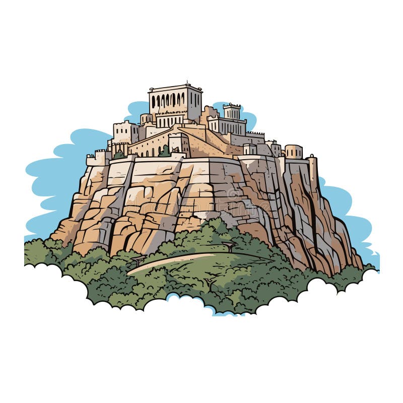 Acropolis Hand-drawn Comic Illustration. Acropolis. Vector Doodle Style ...
