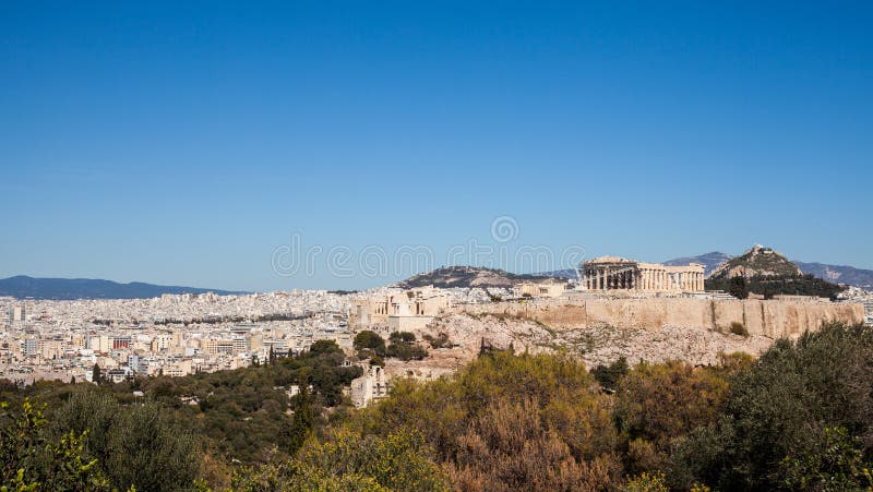 Acropolis Hill in Athens City Panorama Landscape Stock Photo - Image of ...