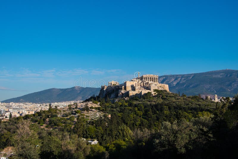 Panoramic View of the Acropolis Hill in Athens Greece Stock Photo ...