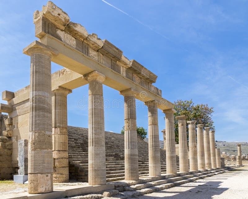 Acropolis of Lindos stock photo. Image of stairs, ruins - 91188810