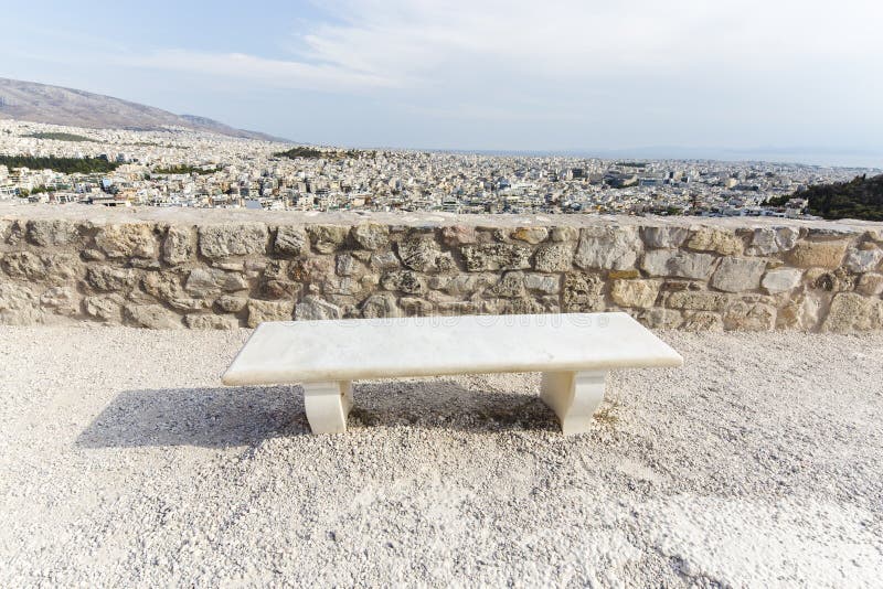 Acropolis marble bench stock photo. Image of marble, blue - 77506742