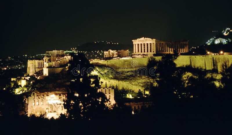 Acropolis at the Night, Athens, Stock Photo - Image of memorial, lights ...