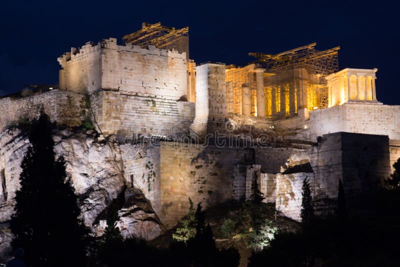 Acropolis by Night stock image. Image of historic, architecture - 114177911