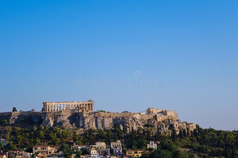 The Acropolis with the Parthenon Temple on Top of the Hill Stock Photo ...