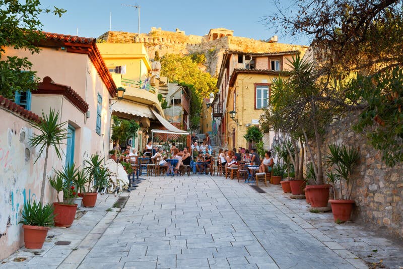 Acropolis and Plaka. editorial stock image. Image of coffee - 74550299