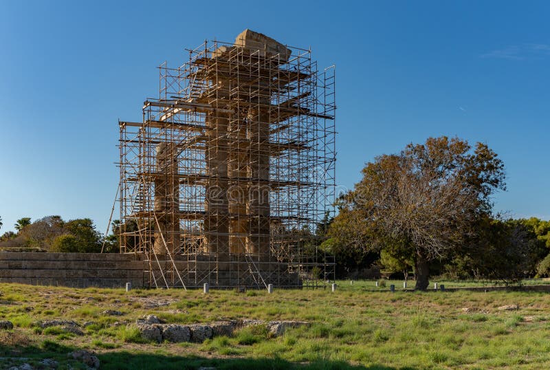 Acropolis of Rhodes - Temple of Pythian Apollo Stock Photo - Image of ...