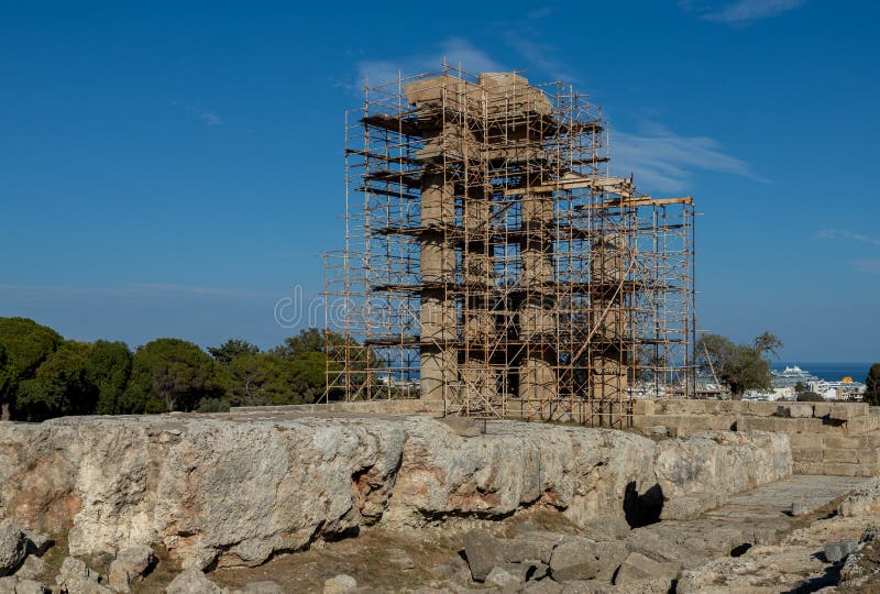 Acropolis of Rhodes - Temple of Pythian Apollo Stock Photo - Image of ...