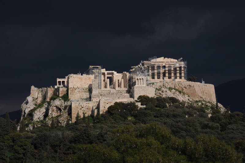 Acropolis before the storm stock photo. Image of monument - 51744480