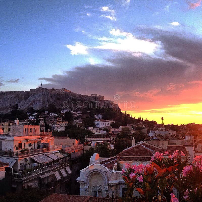 Acropolis sunset stock image. Image of athens, landmark - 44349329