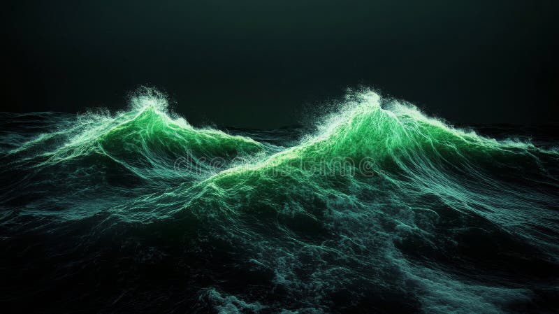 Across a Dark Expanse, a Gentle Flow of Vibrant Green Light Progresses ...