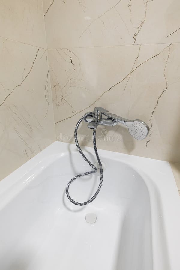 Acrylic Bathtub in the Bathroom Interior in Beige Tones Stock Photo ...