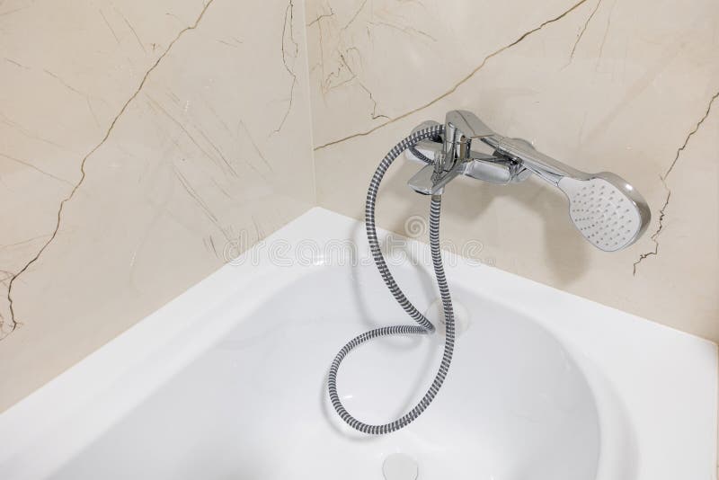 Acrylic Bathtub in the Bathroom Interior in Beige Tones Stock Photo ...