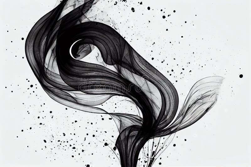 Acrylic Black Color Flow in Water with Splash, White Contrast ...