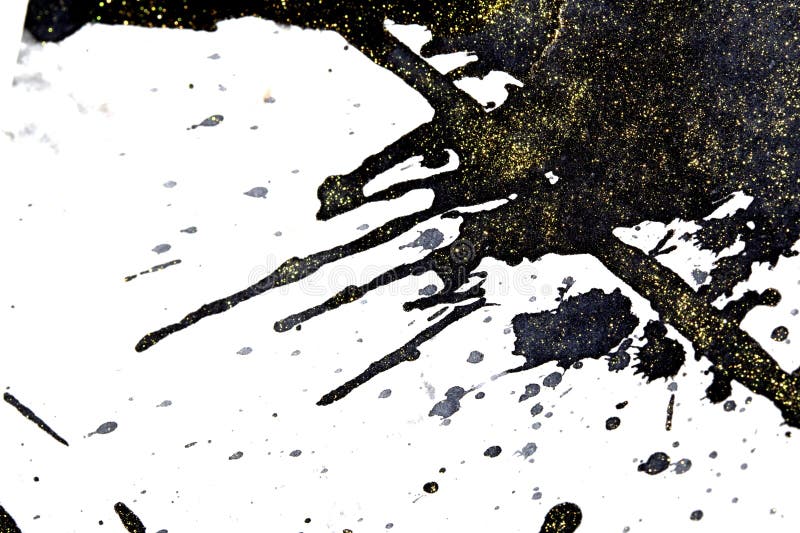 Acrylic Black Glitter Ink Paint Splatters, Blobs and Spots on White ...