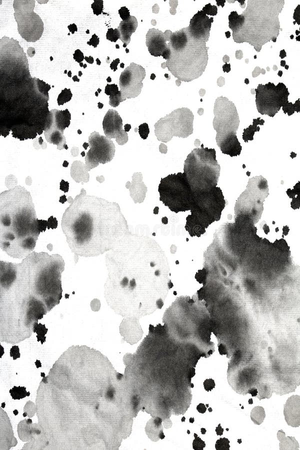 Acrylic Black Ink Paint Splatters and Spots Blot on White for ...