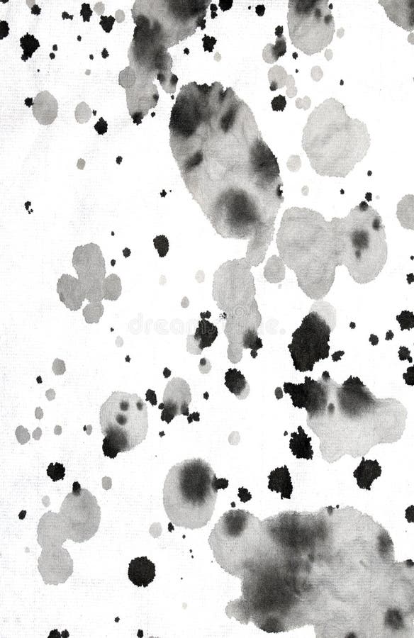 Acrylic Black Ink Paint Splatters and Spots Blot on White for ...