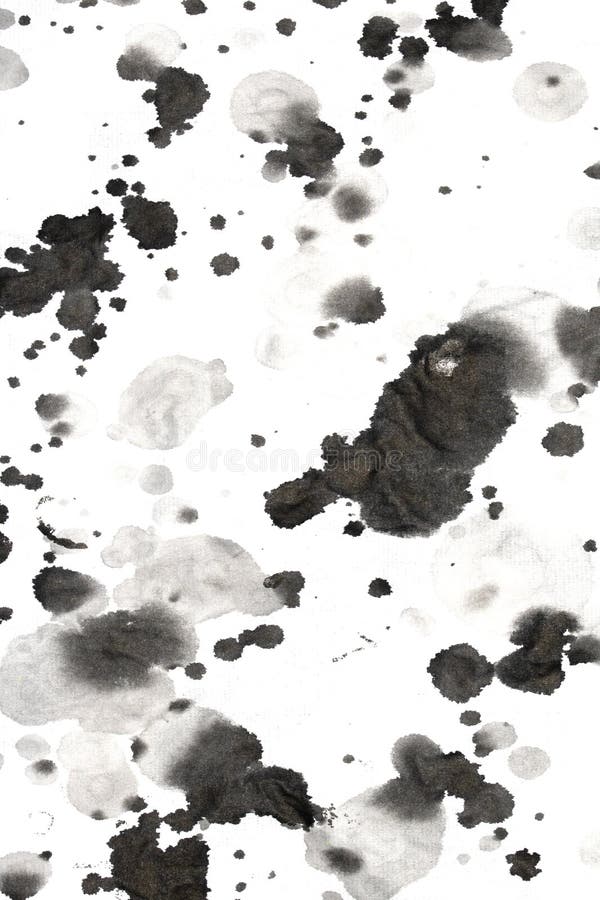 Acrylic Black Ink Paint Splatters and Spots Blot on White for ...
